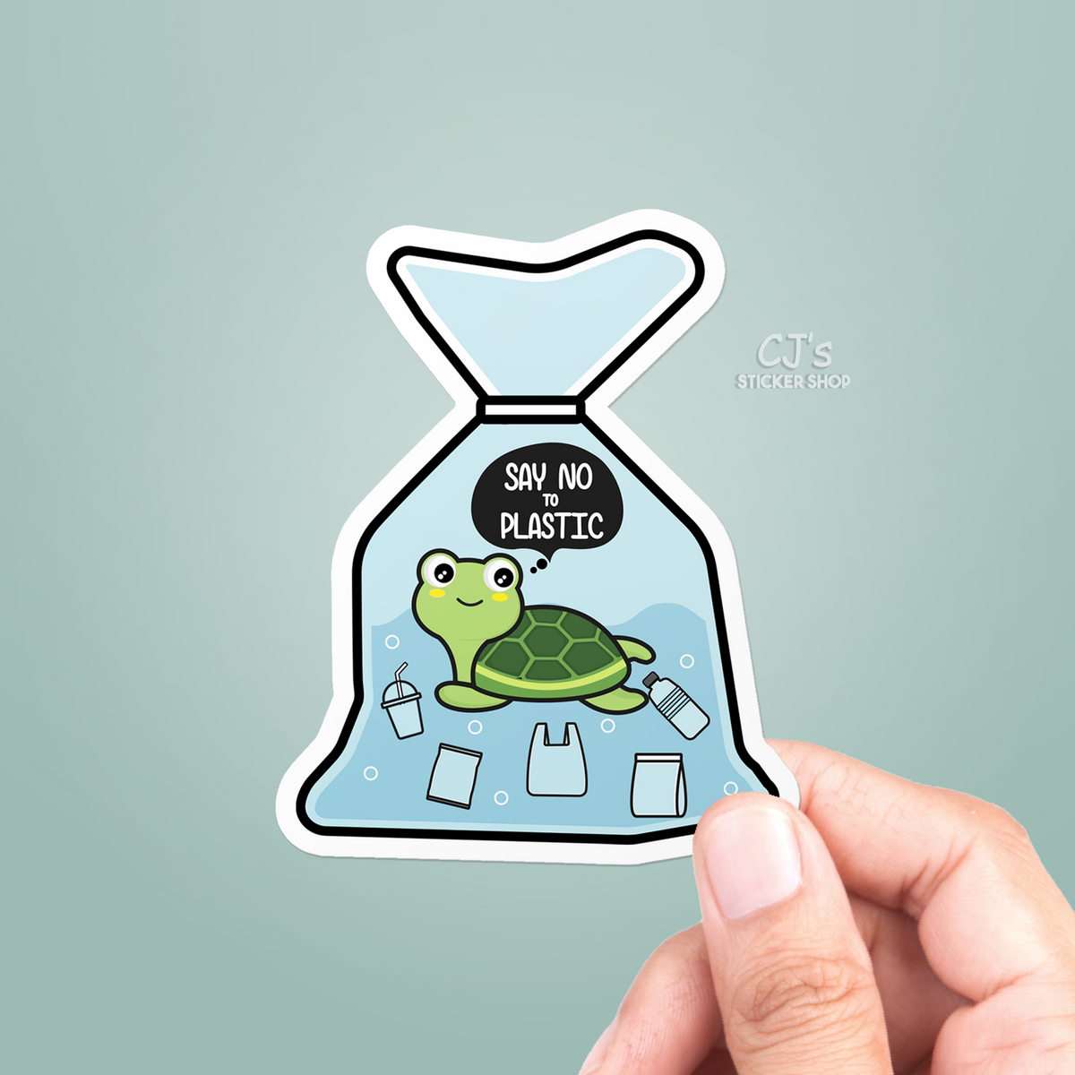 Say No To Plastic Turtle Sticker – CJ's Sticker Shop